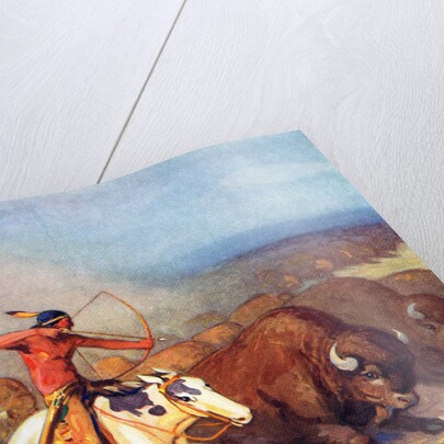 Illustration of Native American man hunting buffalo posters & prints by ...