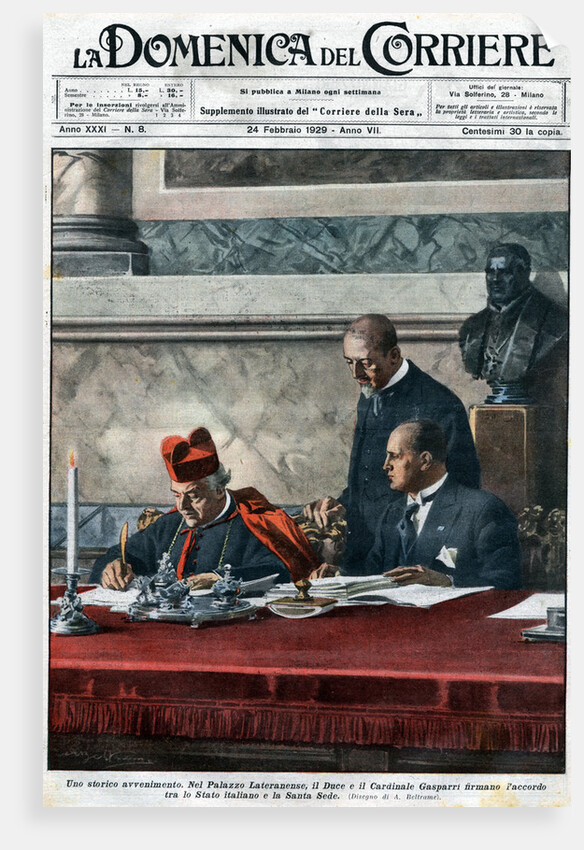 Illustration of Benito Mussolini and Cardinal Pietro Gasparri Signing ...