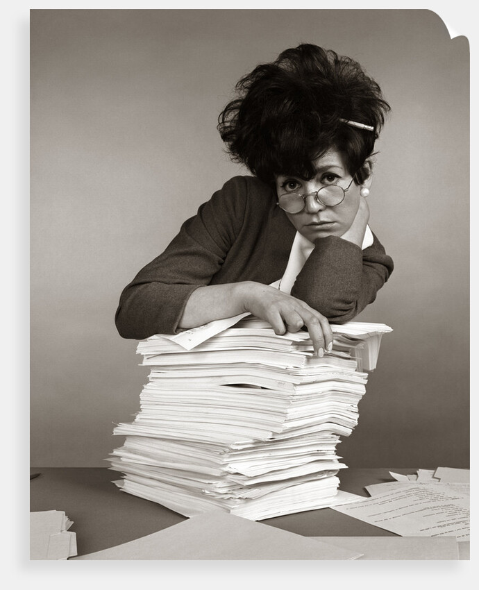 1960s 1970s Secretary with Pencil Stuck In Teased Hair Overworked ...