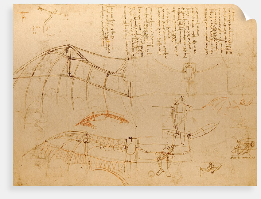 Drawing of flying machine with beating wings posters & prints by ...