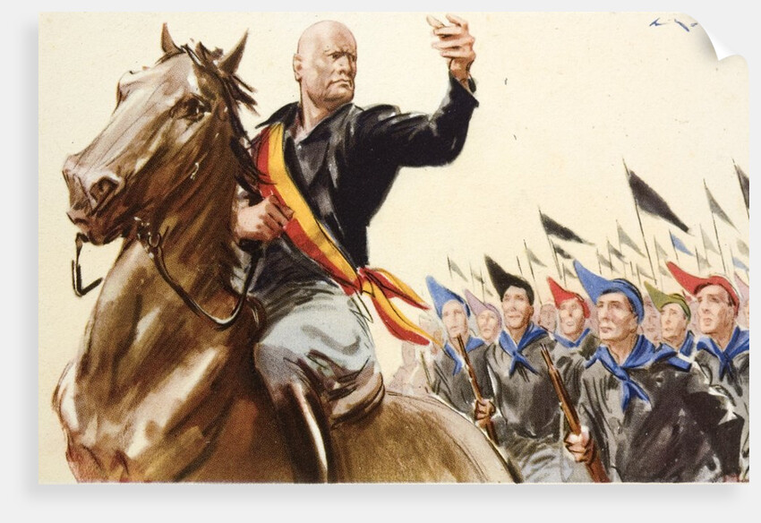 Illustration of Benito Mussolini leading Fascist blackshirts posters ...