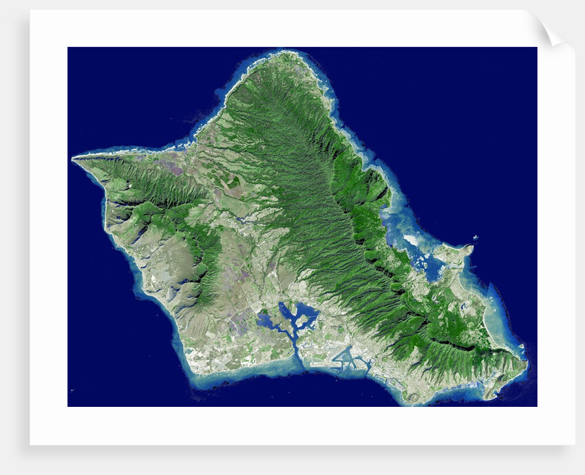 Satellite view of Oahu, Hawaii, USA posters & prints by Corbis