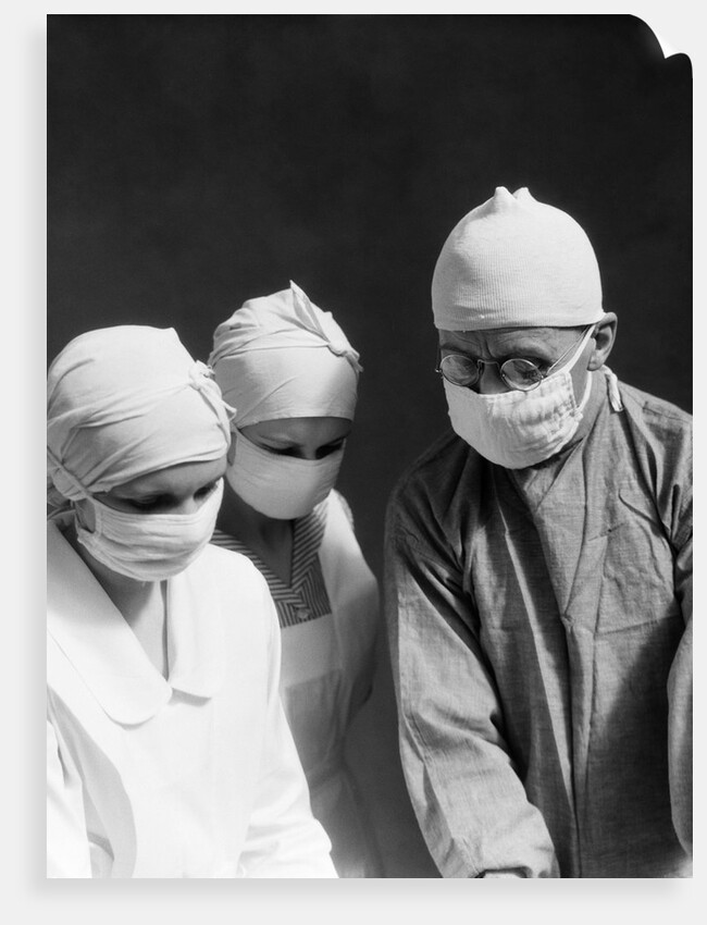 1920s 1930s doctor and two nurses wearing surgical masks posters ...