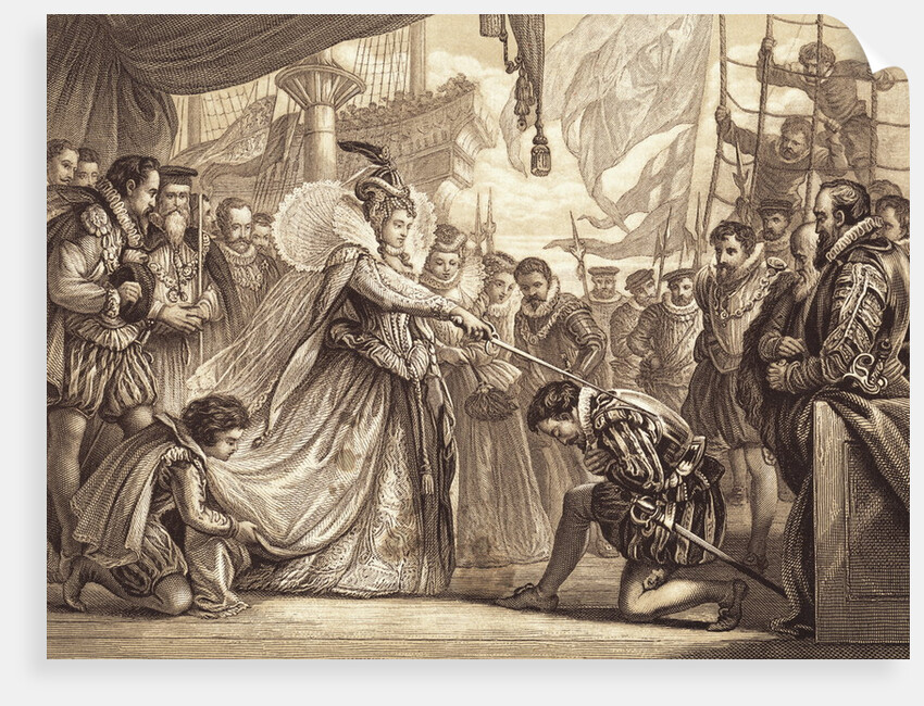Illustration of Queen Elizabeth Knighting Sir Francis Drake posters ...