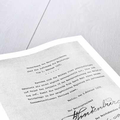 Decree from Hindenburg ordering dissolution of the Reichstag from 1 ...
