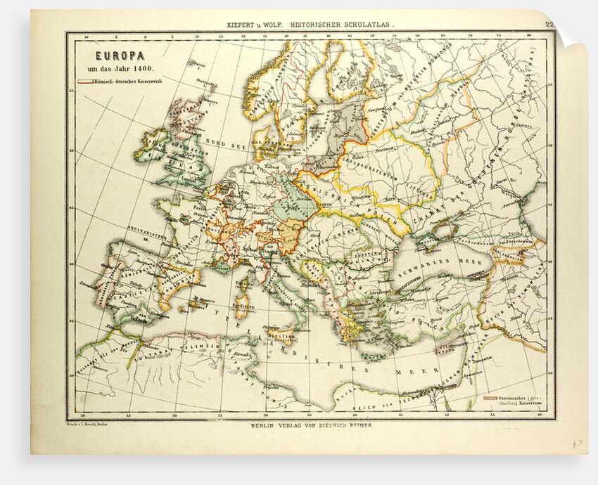 Map of Europe in 1400 posters & prints by Anonymous