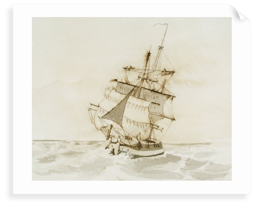 Merchant ship shortening sail in a fresh breeze posters & prints by ...